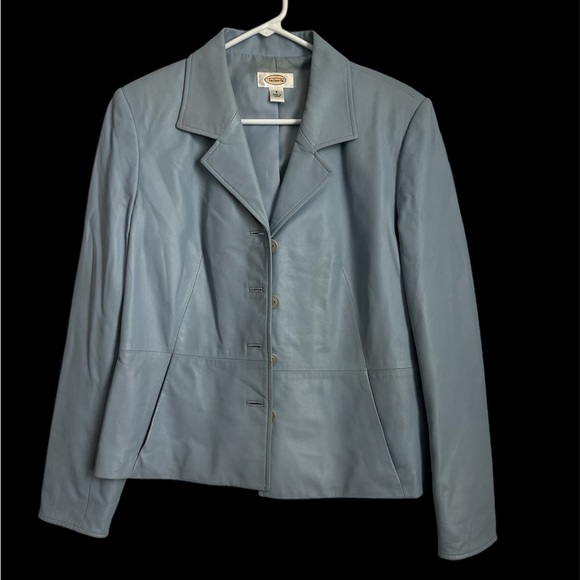 Talbots | Jackets & Coats | Talbots Vintage Blue Leather Jacket | Poshmark
